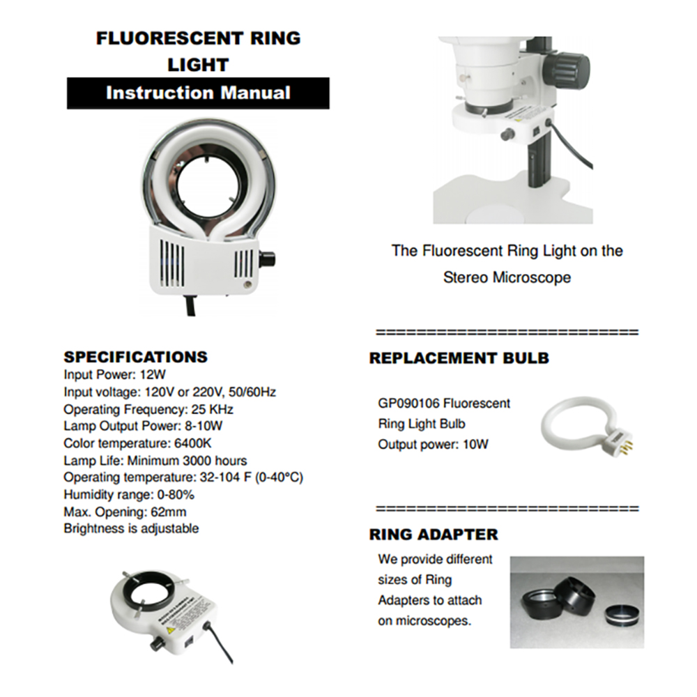 Microscope Fluorescent Adjustable Ring Light – Phil Industries Pte Ltd