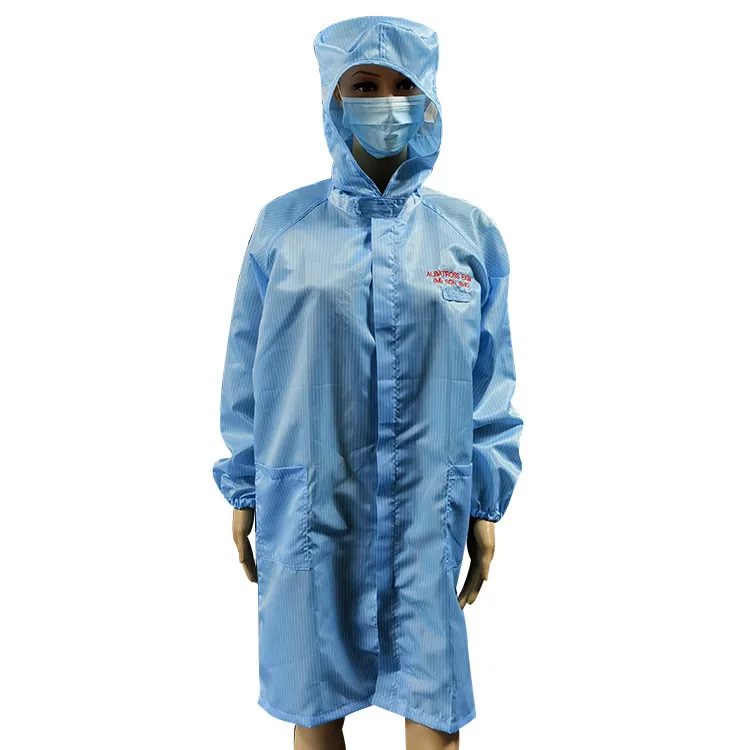 Cleanroom Raglan Sleeves Zipper Closure 5mm Stripe ESD Smock With Hood ...